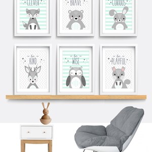 Woodland Nursery Wall Art, Set of 6 Animal Prints, Be Brave Be Kind ...