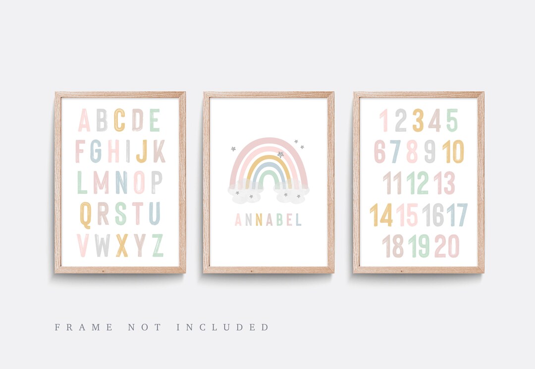 Rainbow Alphabet Numbers Nursery Print: Pastel Colors - Etsy