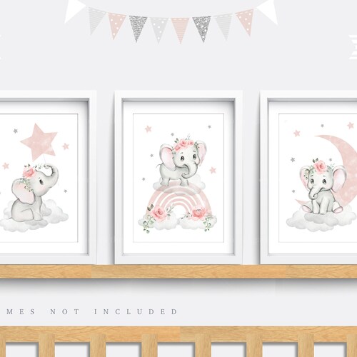 Pink Elephant Print Elephant Art Animal Nursery Decor - Etsy