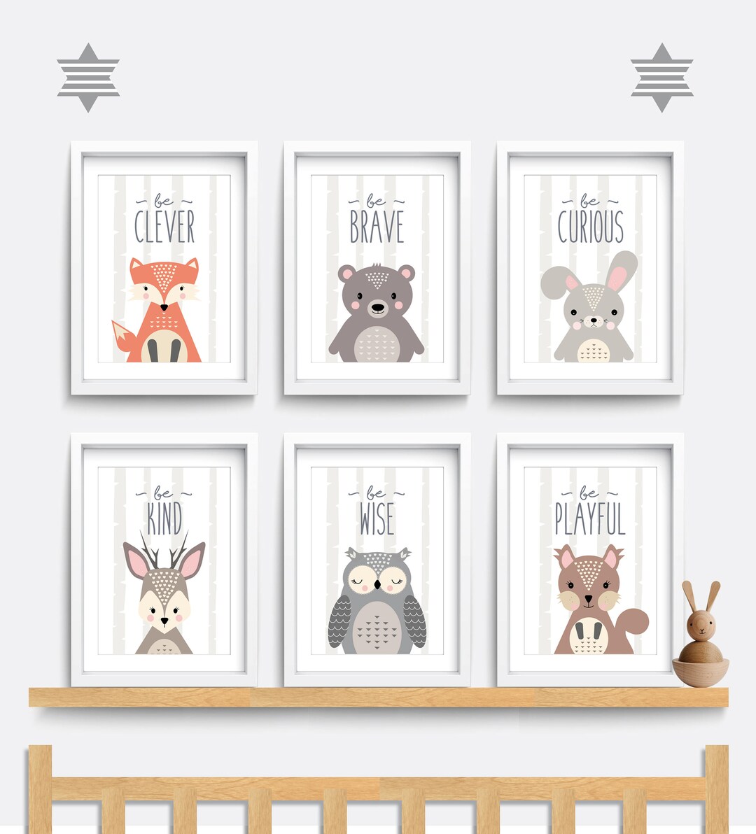 Woodland Nursery Wall Art, Set of 6 Animal Prints, Be Brave Be Kind ...