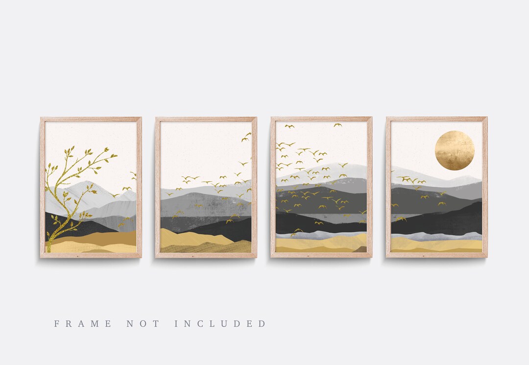 Ochre and Grey Abstract Art Prints - Set of 4 Minimalist Wall Decor - Etsy