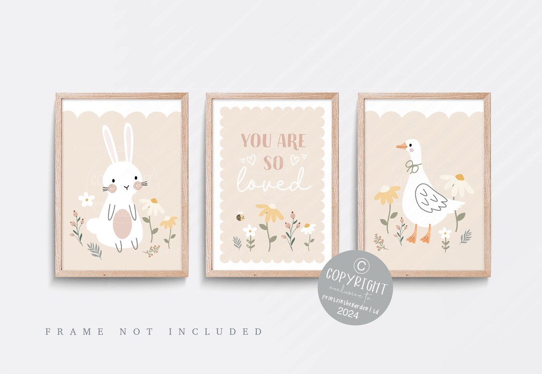 Wildflower Nursery Print Set: Goose, Rabbit, Floral Girl Bedroom Art - Etsy