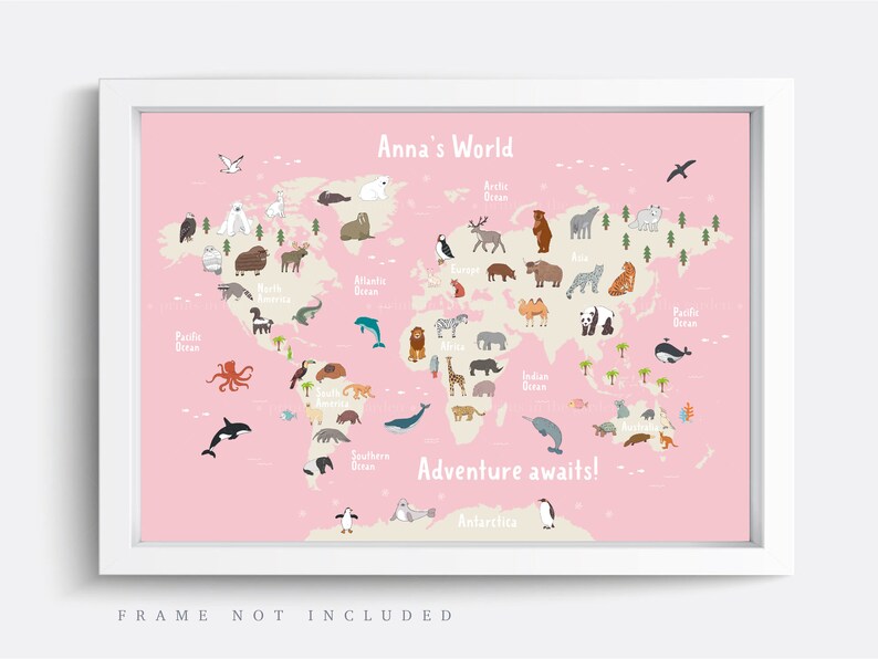 Animal World Map Print Map Wall Art Educational Print | Etsy