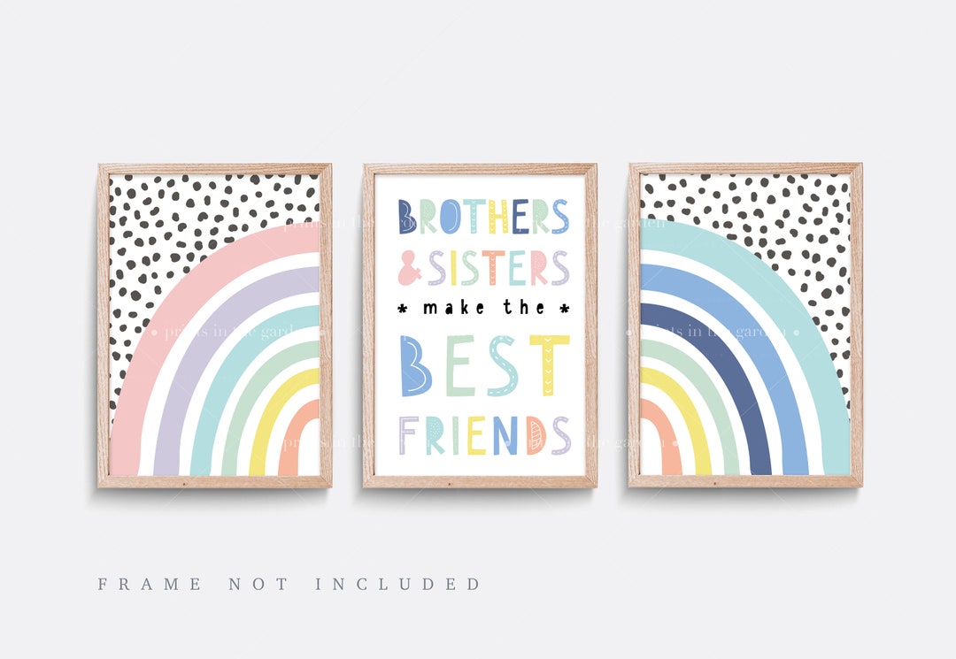 Rainbow Brother & Sister Nursery Print Set: Shared Kids Bedroom Art - Etsy