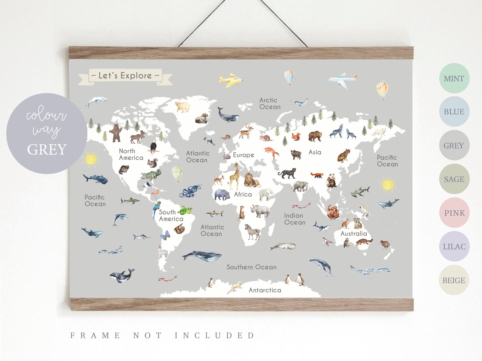 Animal World Map Print Kid's World Map Educational | Etsy