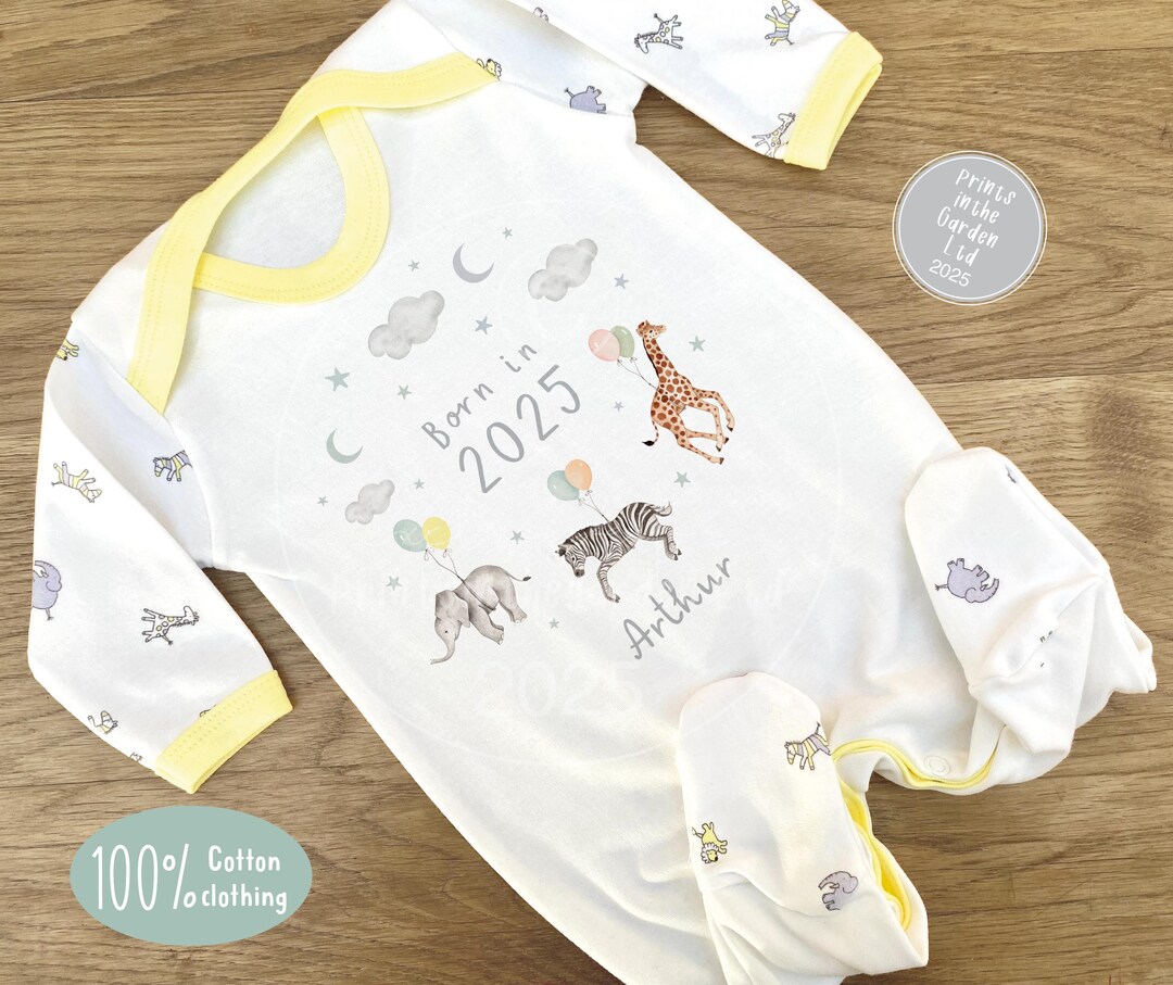 Personalized Safari Baby Sleepsuit, Newborn Gift, Keepsake - Etsy
