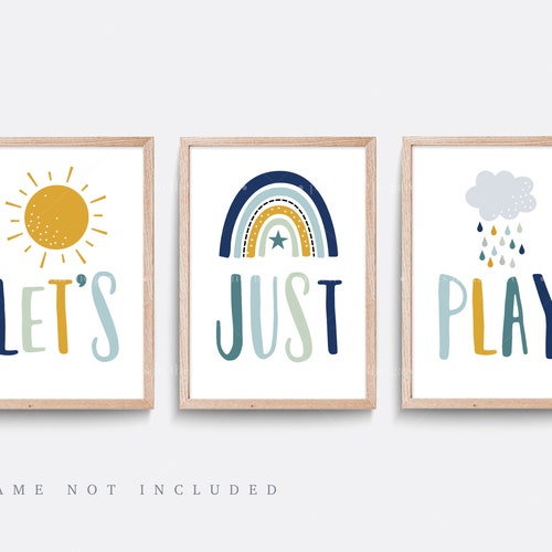 Nursery Wall Art Set of 3 Prints Colourful Nursery Blue - Etsy