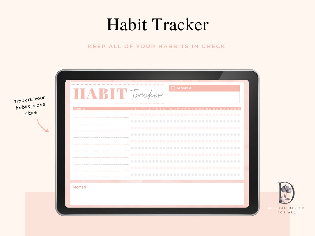 Habit Tracker Digital for iPad and Tablet Goodnotes Notability Fillable ...