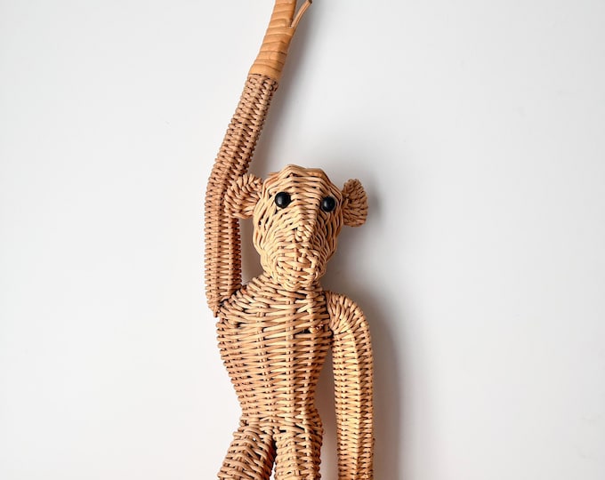 Mid Century Modern Rattan Hanging Monkey. Vintage Woven Wicker Animal ...