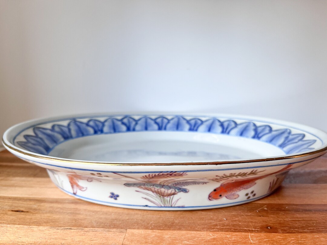 Vintage Chinoiserie Plant Saucer. Large Oval Handpainted Plant Dish ...