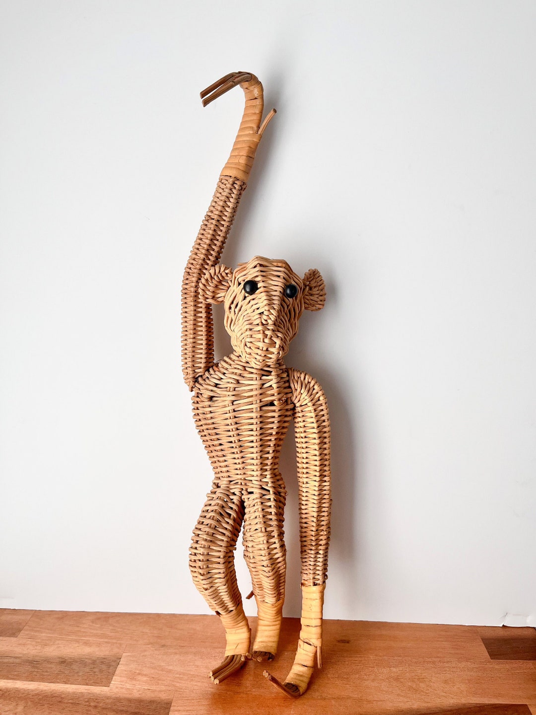 Mid Century Modern Rattan Hanging Monkey. Vintage Woven Wicker Animal ...