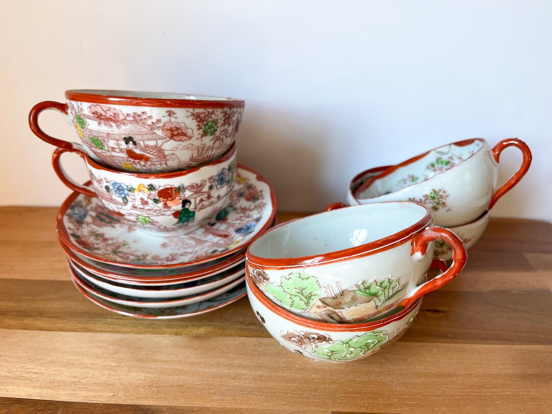 Vintage Japanese Tea Set. Kutani Style Tea Cups and Saucers. Asian ...
