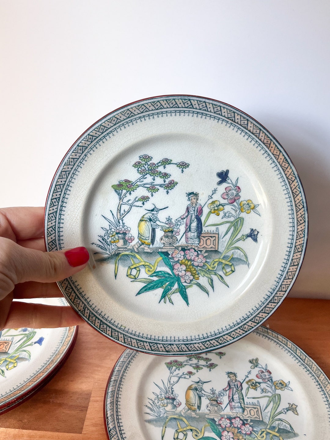 Early 19th Century Chinese Transferware Multicolor Pate. Set of Antique ...