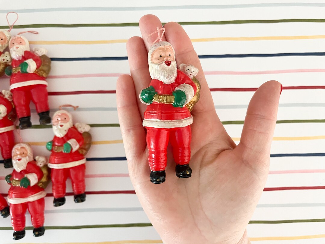 Mid Century Set of Hard Plastic Santa Ornaments. Vintage Santa ...