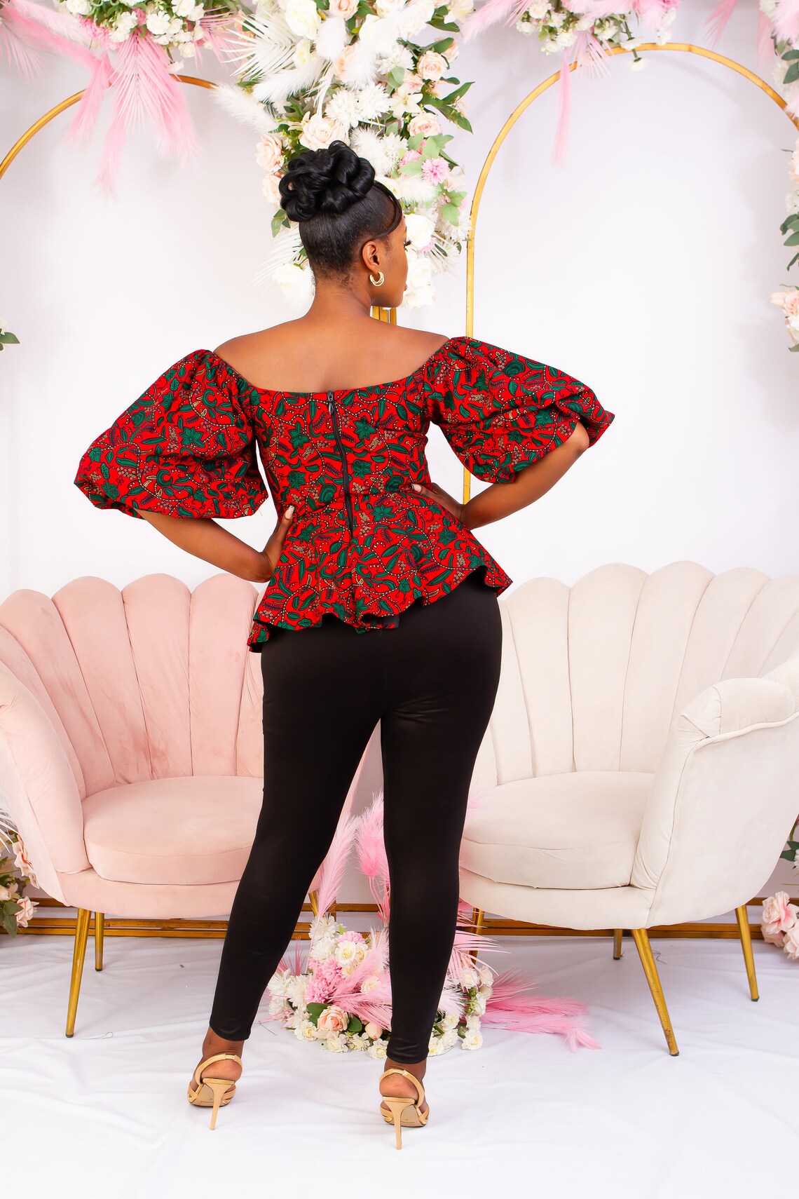 Red Floral African Print Peplum Top Jessica - Etsy