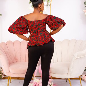 Red Floral African Print Peplum Top Jessica - Etsy
