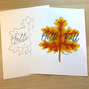 Coloring Page Digital Download Printable, Hello Fall Leaf, PDF JPG - Etsy
