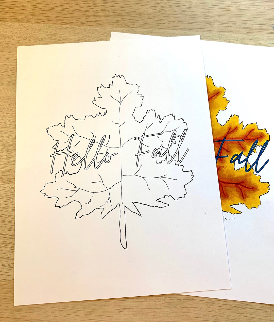 Coloring Page Digital Download Printable, Hello Fall Leaf, PDF JPG - Etsy
