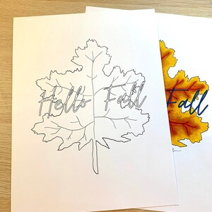 Coloring Page Digital Download Printable, Hello Fall Leaf, PDF JPG - Etsy