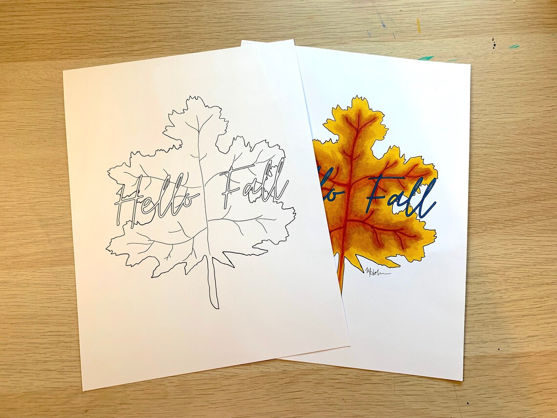 Coloring Page Digital Download Printable, Hello Fall Leaf, PDF JPG - Etsy