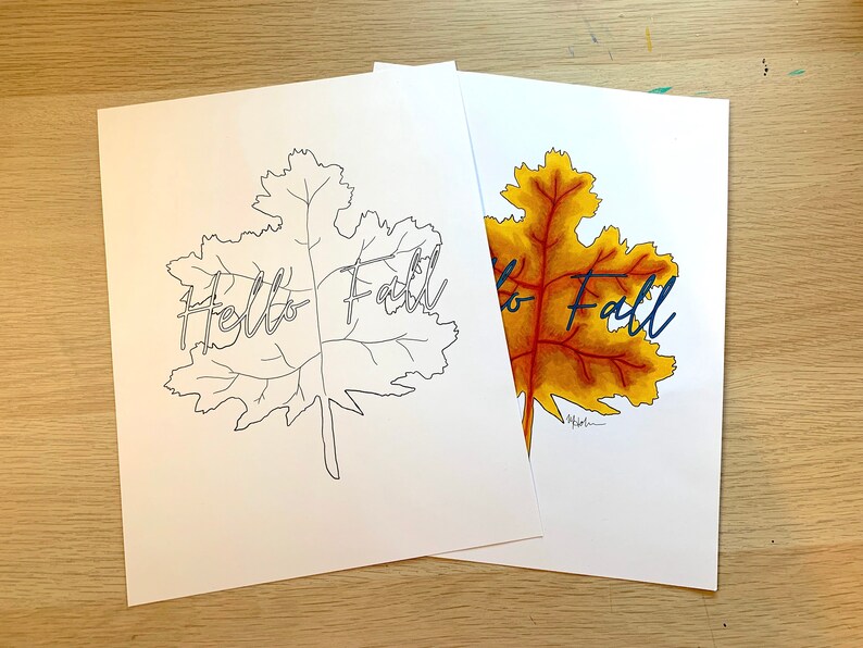 Coloring Page Digital Download Printable, Hello Fall Leaf, PDF JPG - Etsy