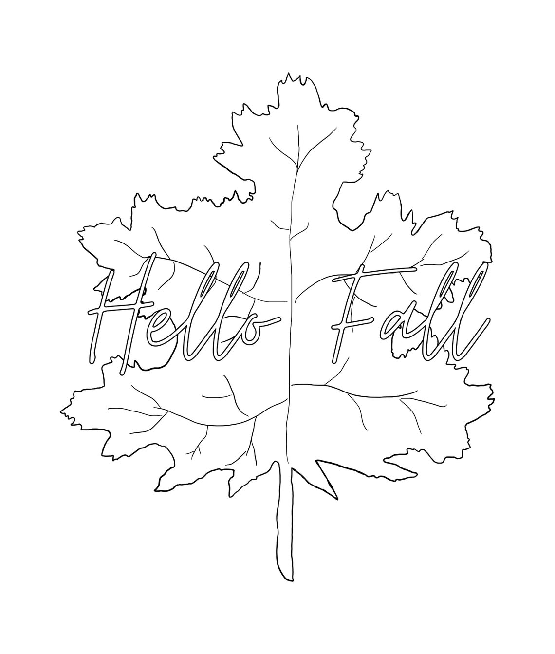 Coloring Page Digital Download Printable Hello Fall Leaf PDF | Etsy