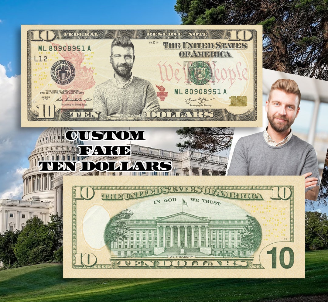 Personalized 10 Dollar Bill Template: Custom Face Prop Money (digital ...