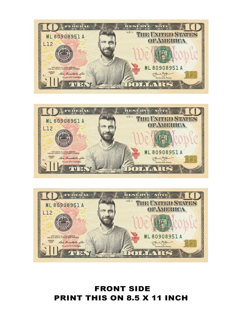 Personalized 10 Dollar Bill Template: Custom Face Prop Money (digital ...