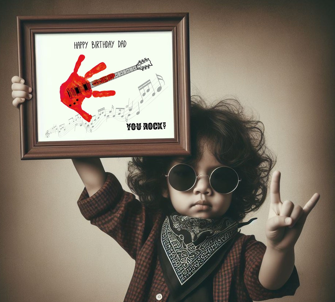 Personalized Dad Birthday Handprint Gift: DIY Rock Music Guitar Theme ...
