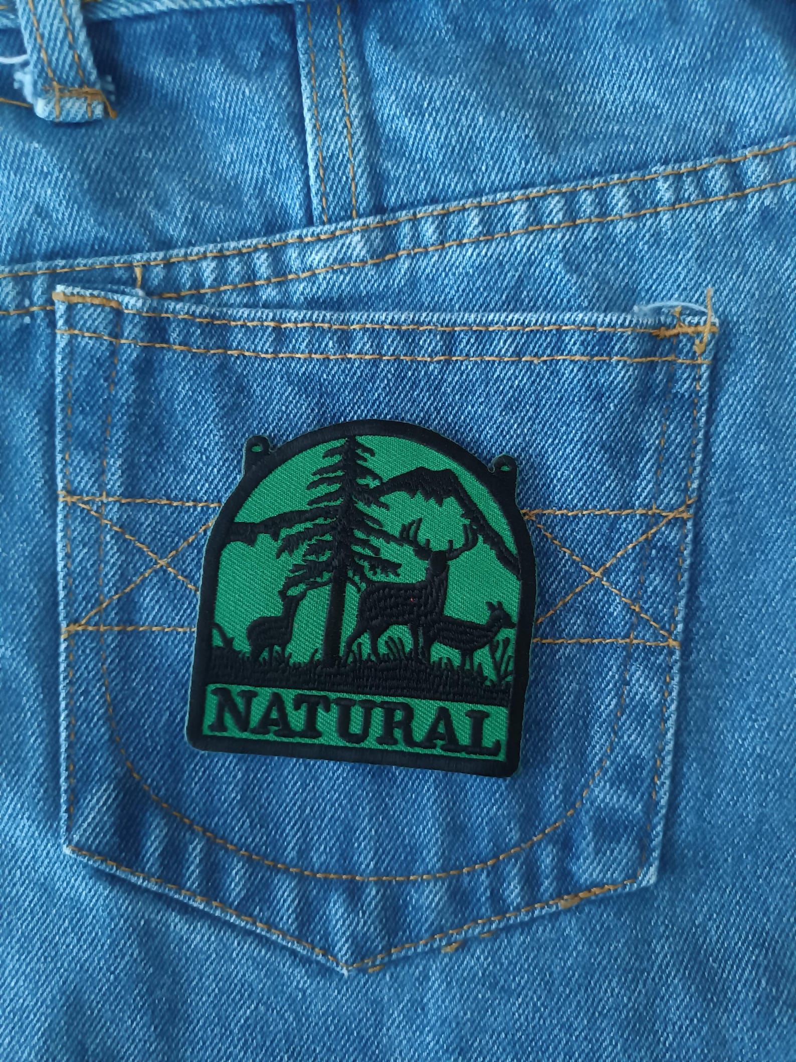 Natural Green Deer Berge Nature Patch Cartoon Cool Badge Patch Iron on ...