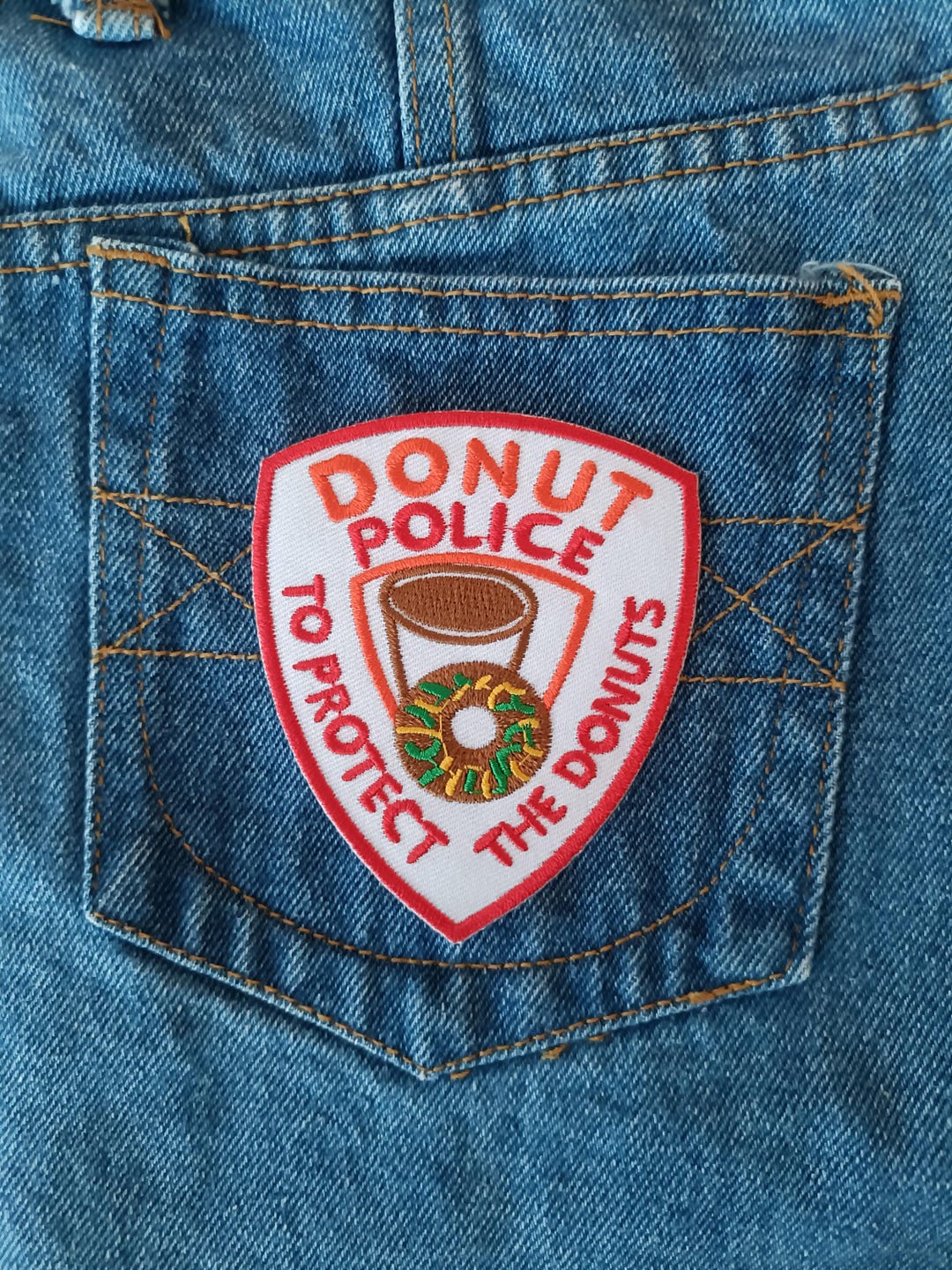 Donut Police Protect Donuts Patch Cartoon Cool Badge Patch Iron on Patches for Jackets Jeans ...