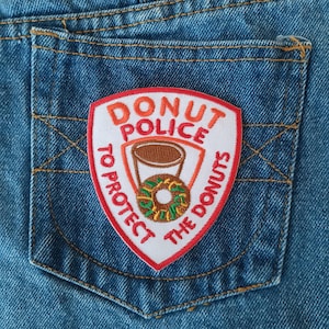 Donut Police Protect Donuts Patch Cartoon Cool Badge Patch Iron on Patches for Jackets Jeans ...