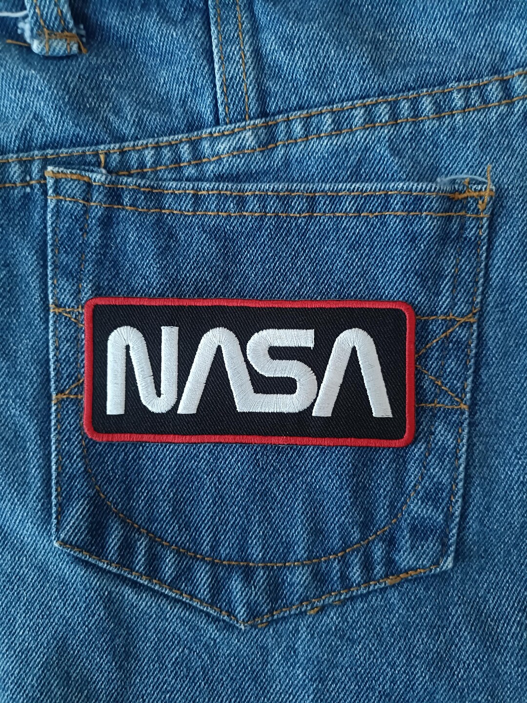 Nasa Space Logo White on Black With Red Edge Cartoon Cool Badge Patch ...