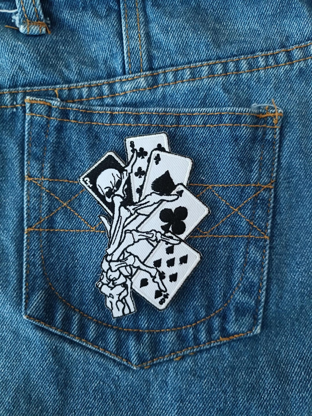 Skeleton Hand Playing Cards Cartoon Cool Badge Patch Iron on Patches ...