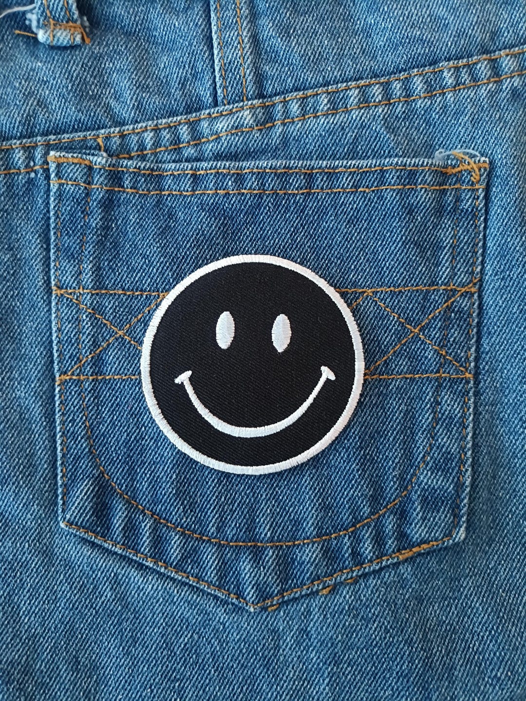 Smiley Black Emo Icon Cool Badge Patch Iron on Patches for Jackets ...