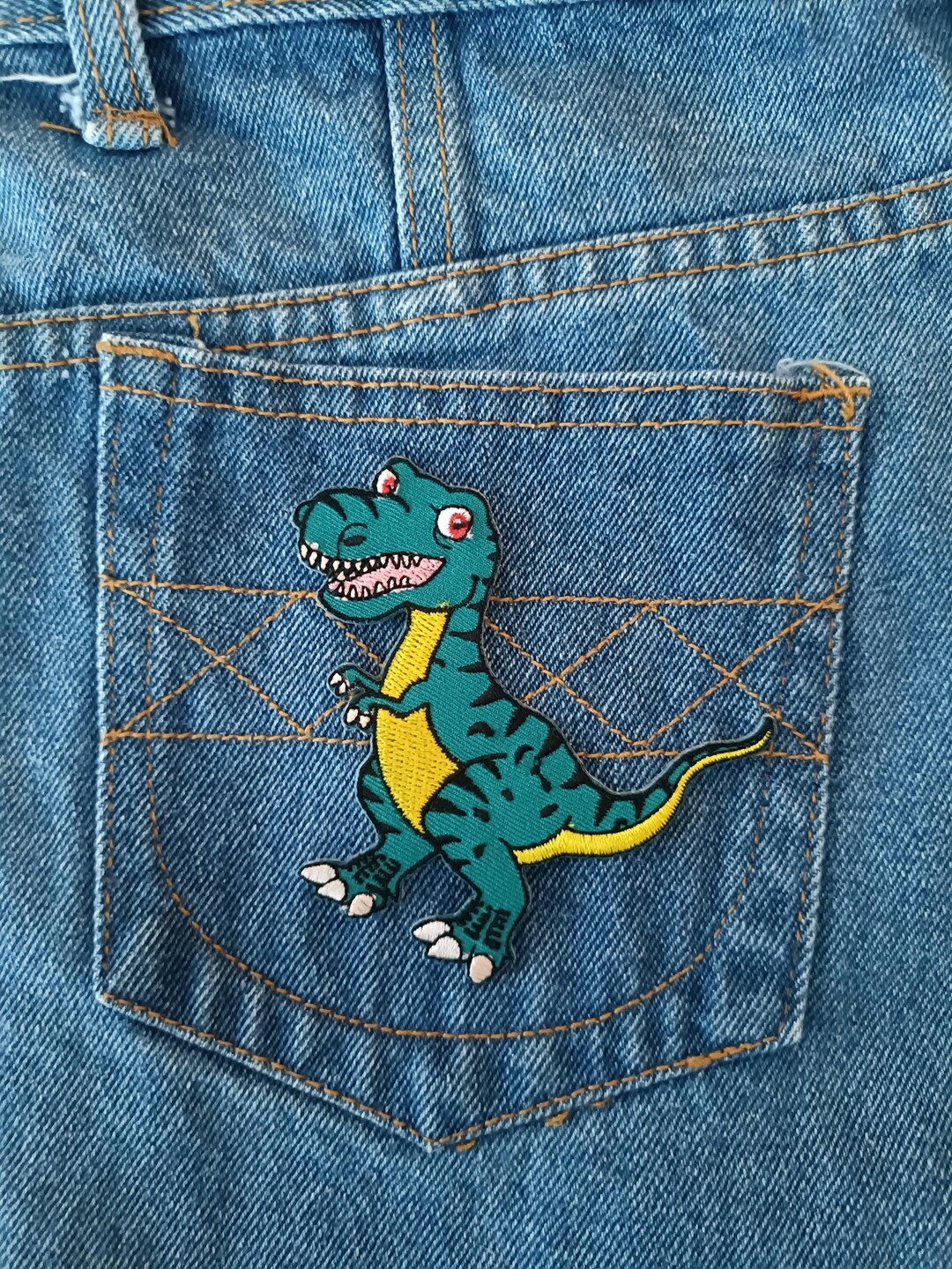 Green T-rex Dinosaur Cartoon Patch Cool Badge Patch Iron on Patches for ...