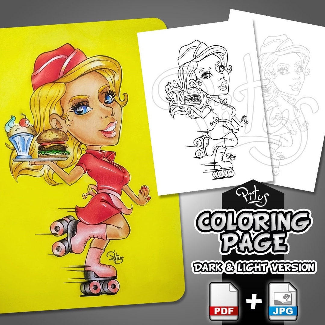 Rollerblading Waitress - Coloring Pages to Download and Print (PDF and ...