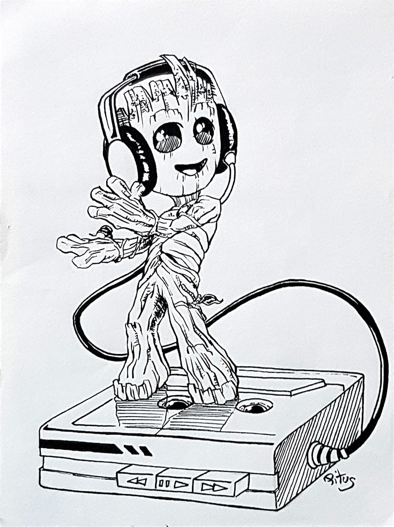 Drawing Groot on Walkman Format A5 - Etsy Australia