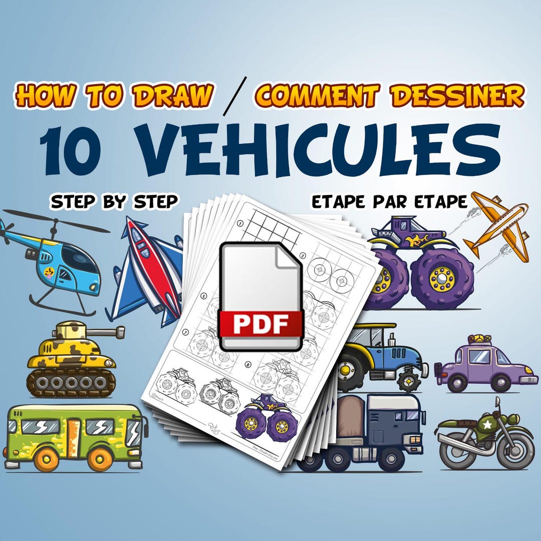 How to Draw 10 Vehicles Step by Step (PDF) - Etsy