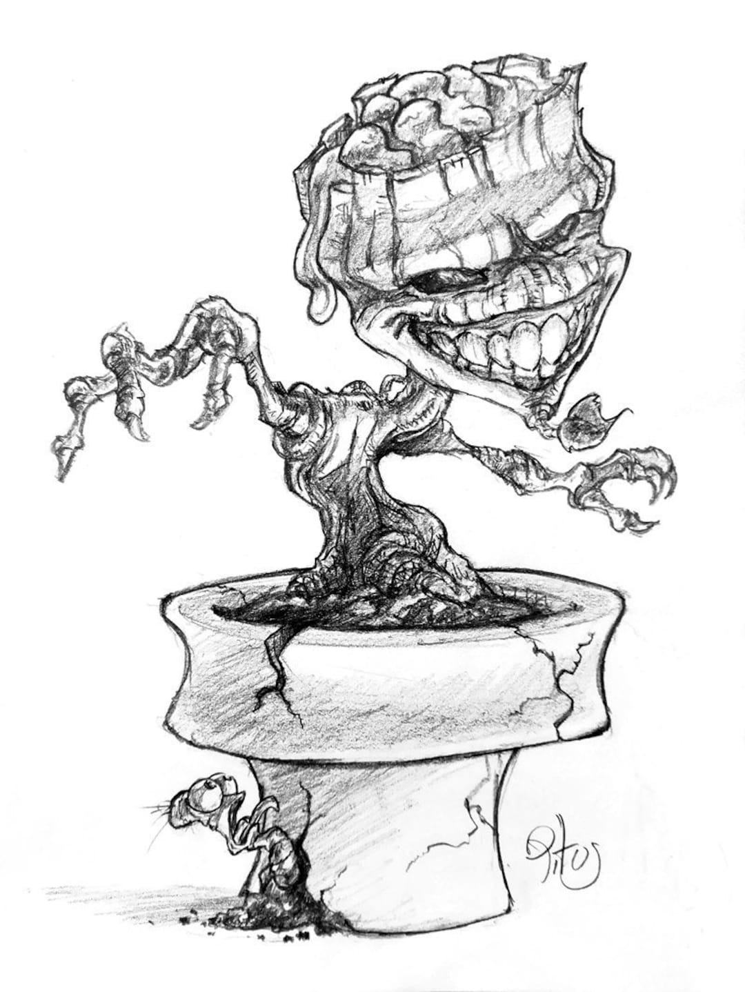 Terrifying Plant Original Graphite Drawing - Etsy