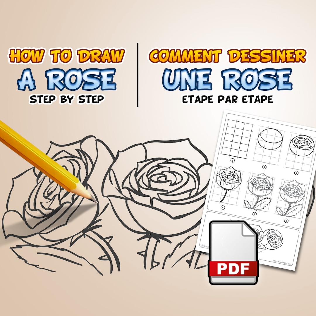 How to Draw a Rose Step by Step (PDF) - Etsy