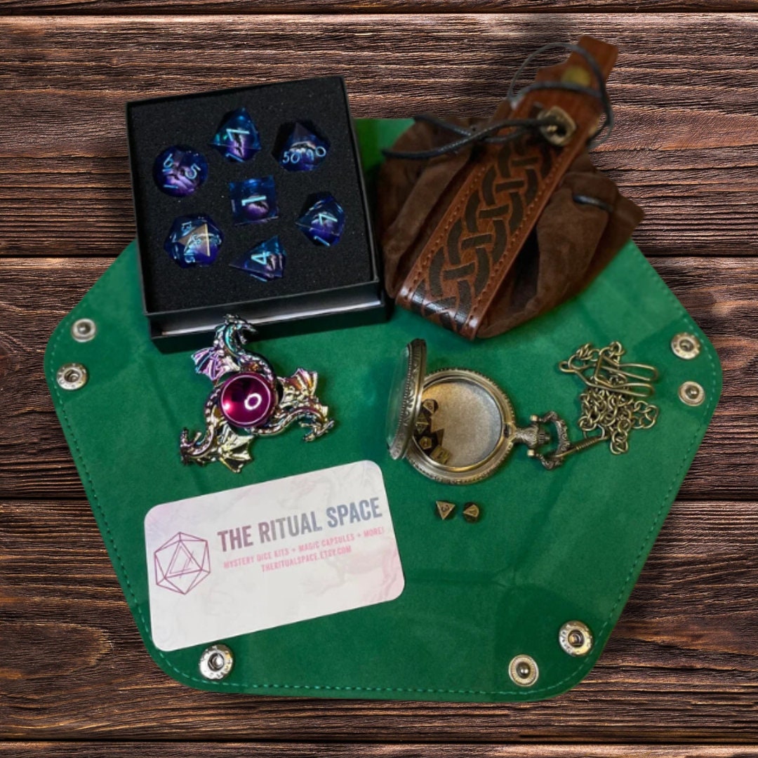 Premium Mystery Dice Kit, Leather Bag & Tray, TTRPG Gaming - Etsy
