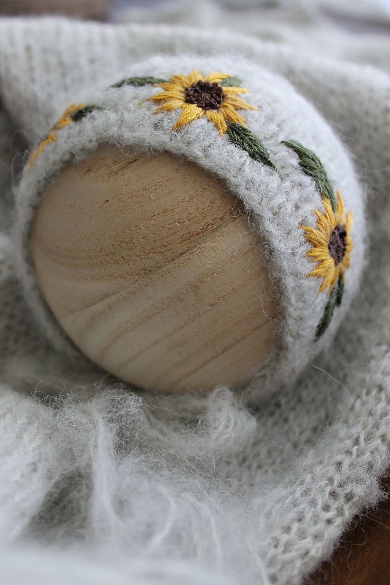 Light Grey Sunflower Embroidered Bonnet Newborn Bonnet and - Etsy