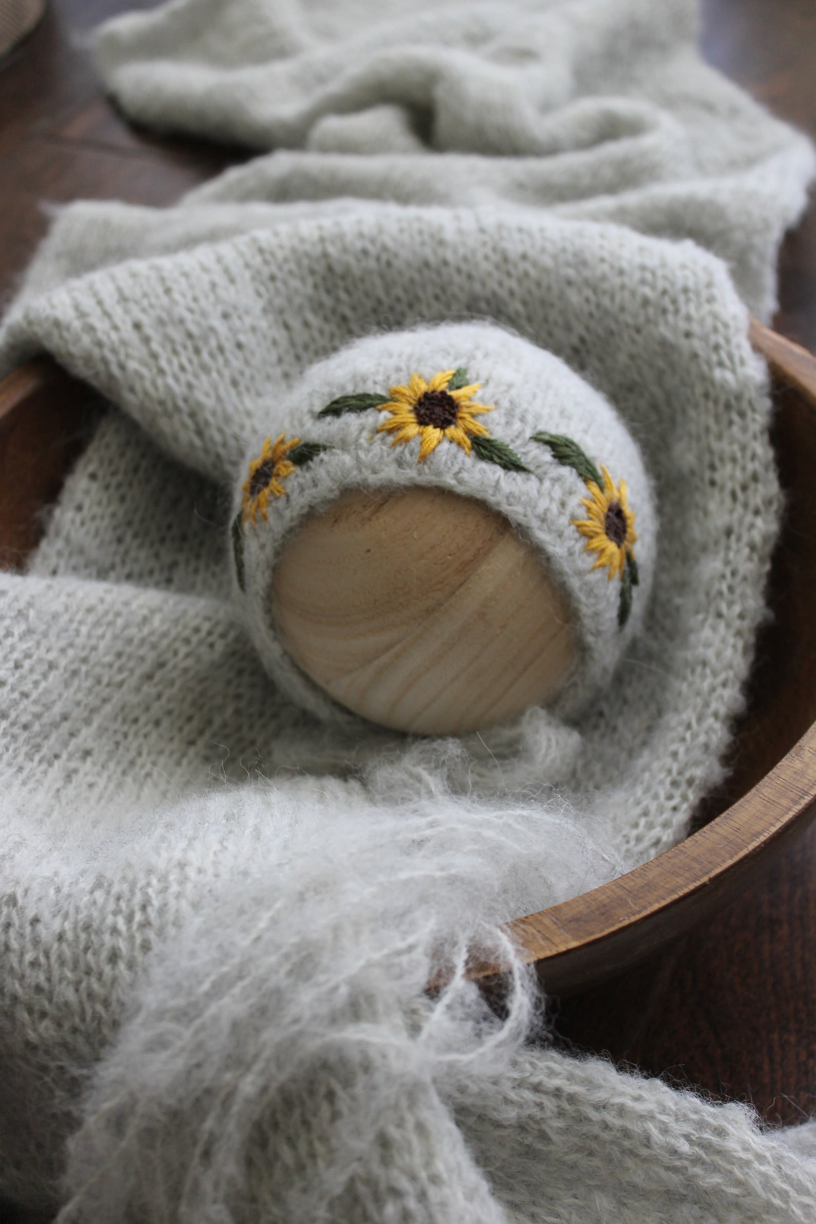 Light Grey Sunflower Embroidered Bonnet Newborn Bonnet and - Etsy