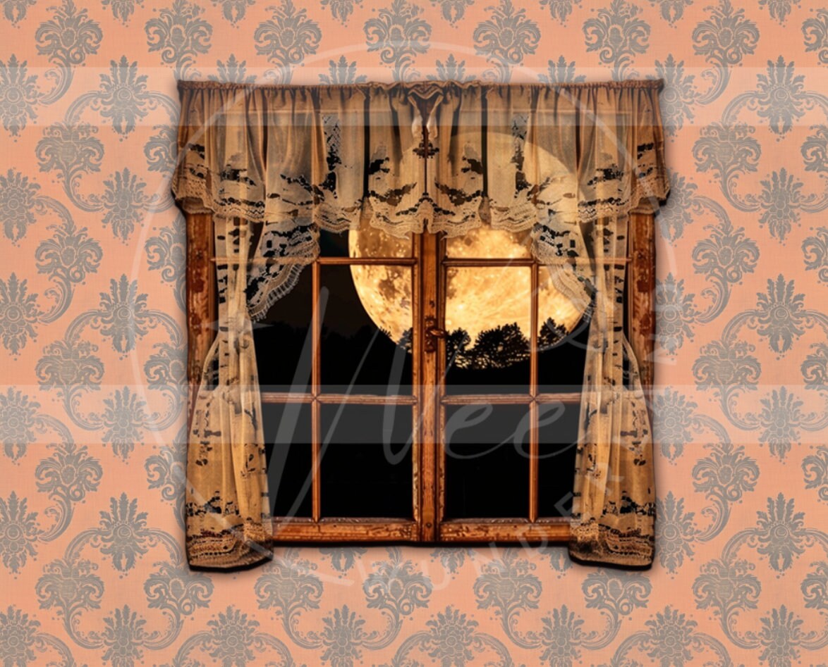Vintage Windows With Scenes and Faux Curtains - Miniature Dollhouse ...