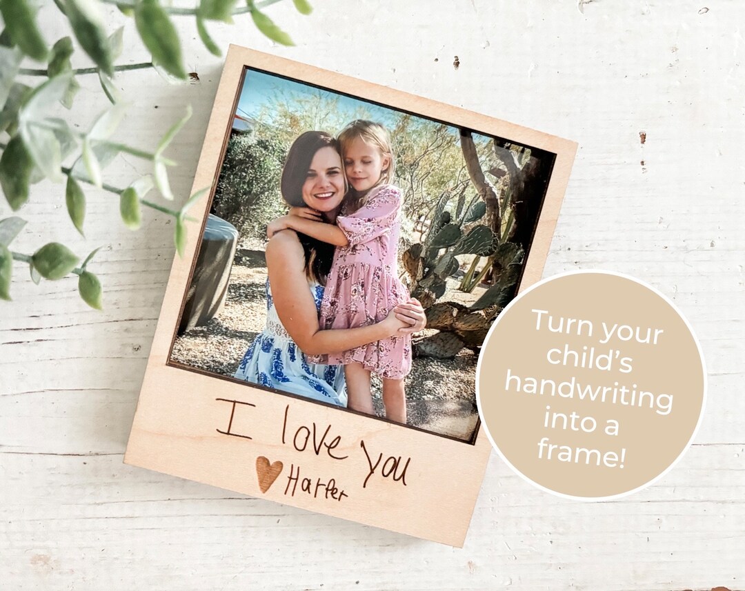 Custom Mini Wood Photo Frame of Kids Handwriting Engraved Magnetic ...