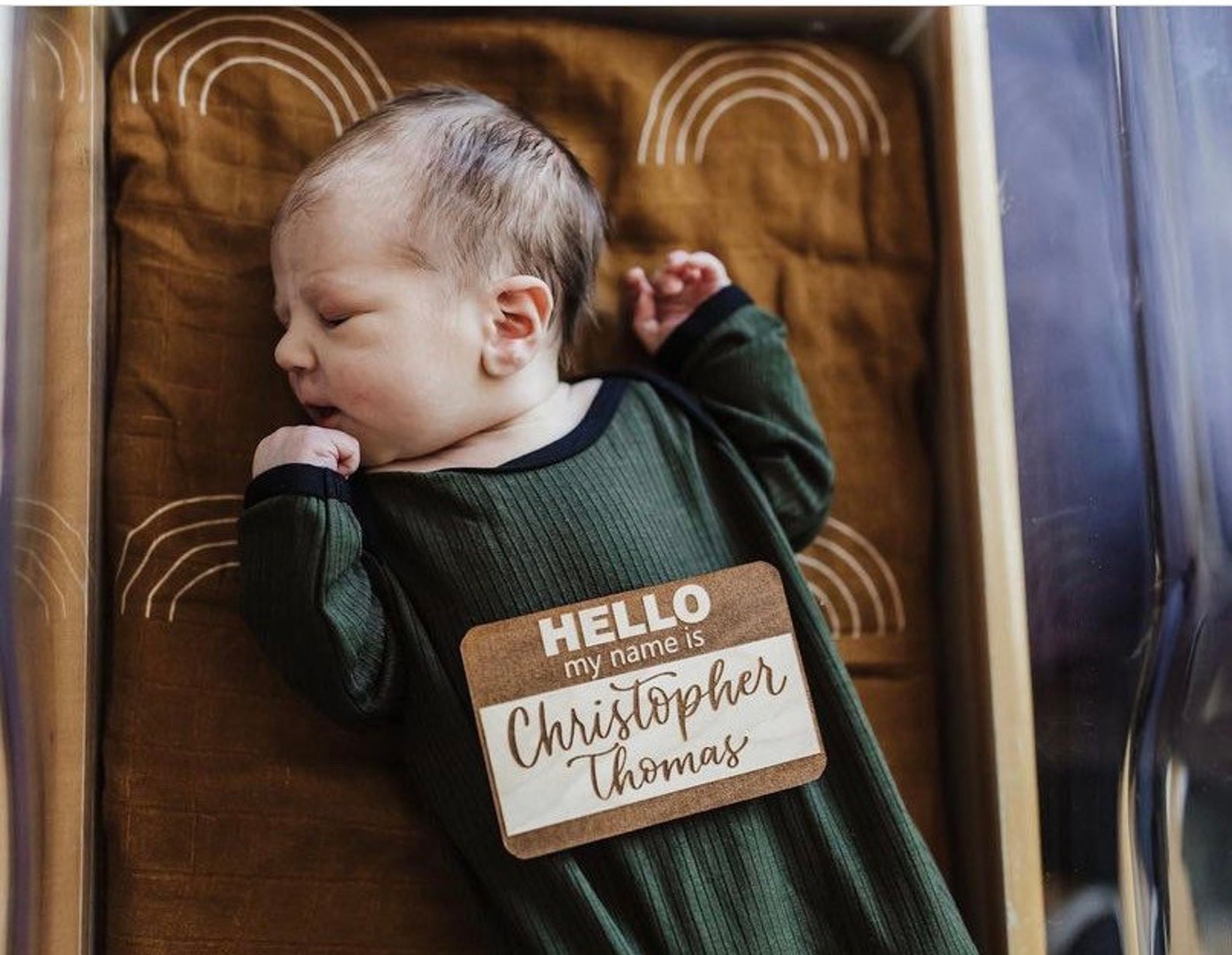 Hand Lettered Wooden Baby Name Tag / Personalized Newborn - Etsy