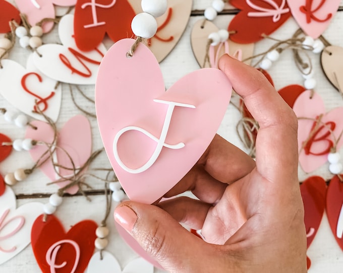 Hand Lettered Valentines Initial Basket Tags / Wooden Heart Tags ...