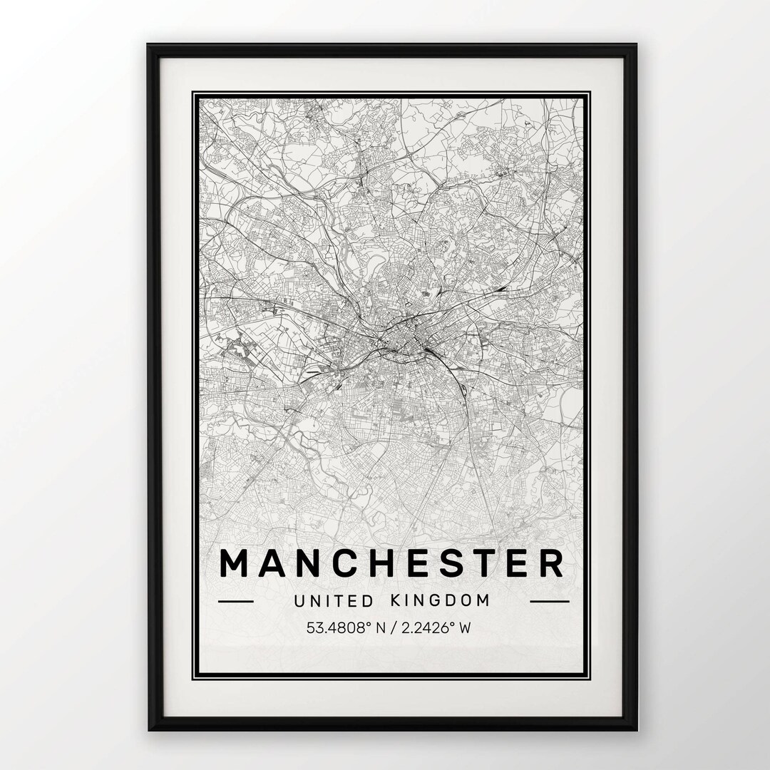 Manchester City Map Print Modern Contemporary Poster in Sizes 50x70 Fit ...