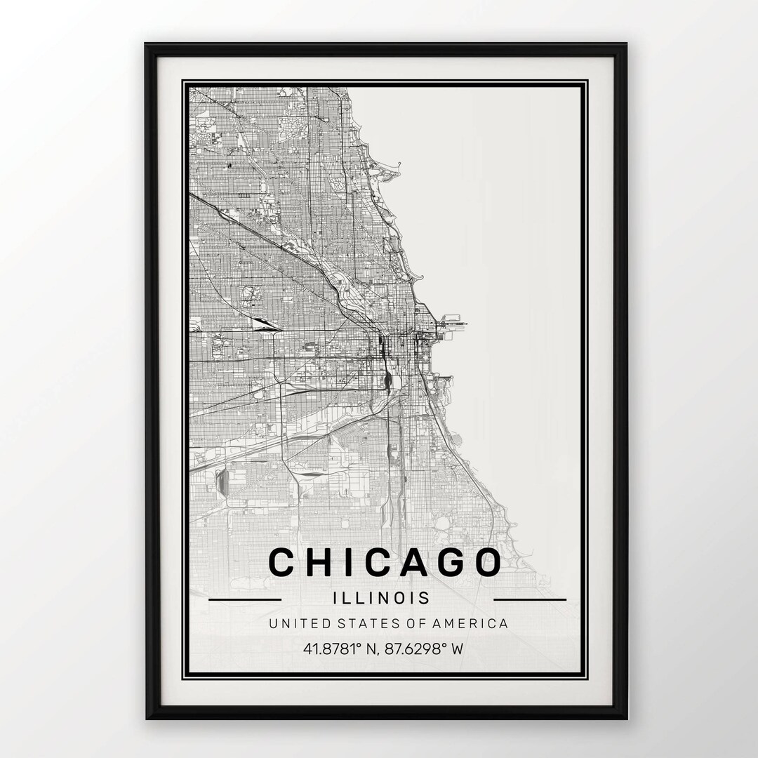 Chicago City Map Print, Modern Contemporary Poster in Sizes 50x70 Fit ...